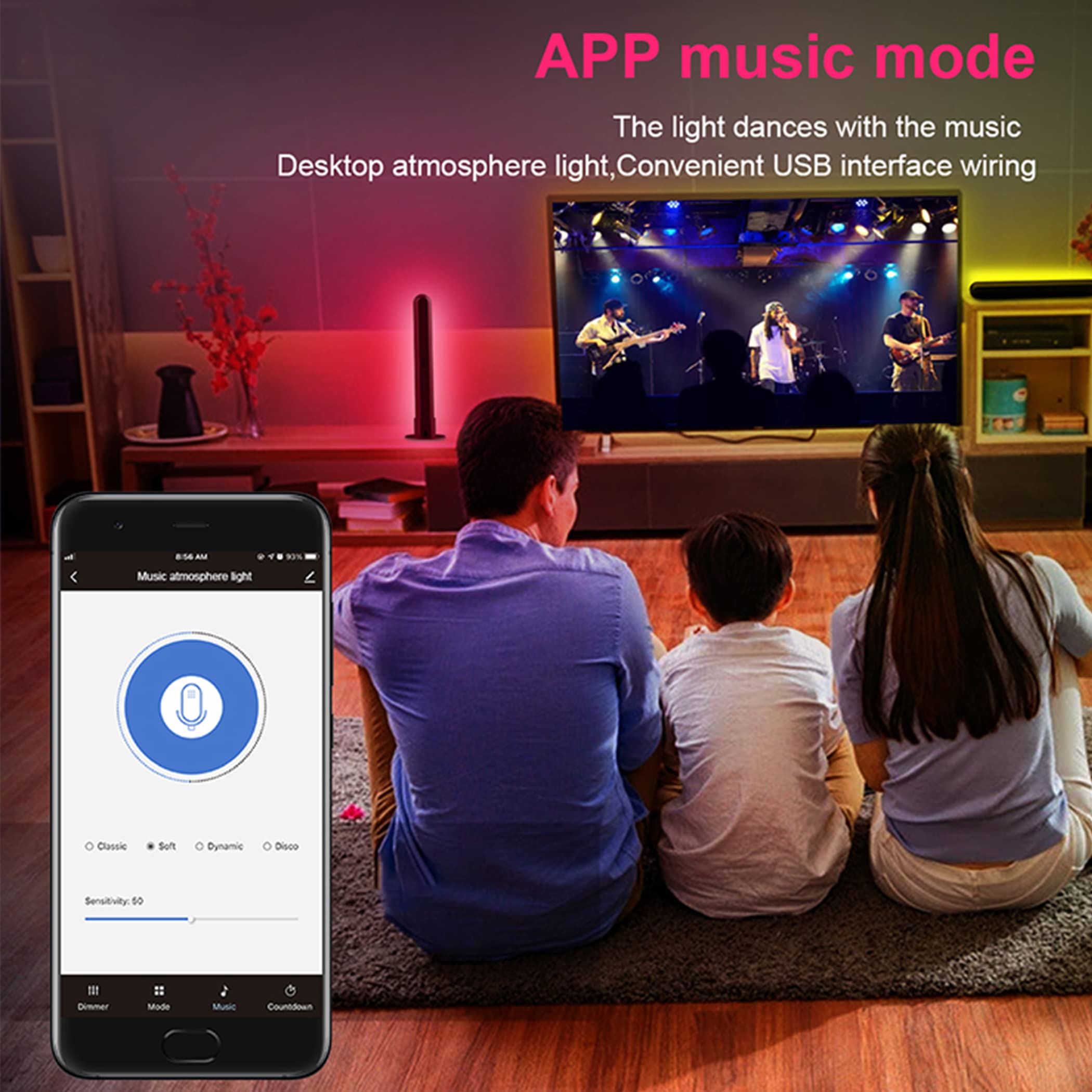 HOUANS Smart LED Light Bar - Ambient Light with Scene Mode and Music Mode, Cool Stuff for Your Room, Gaming, Party, PC, Room Decor