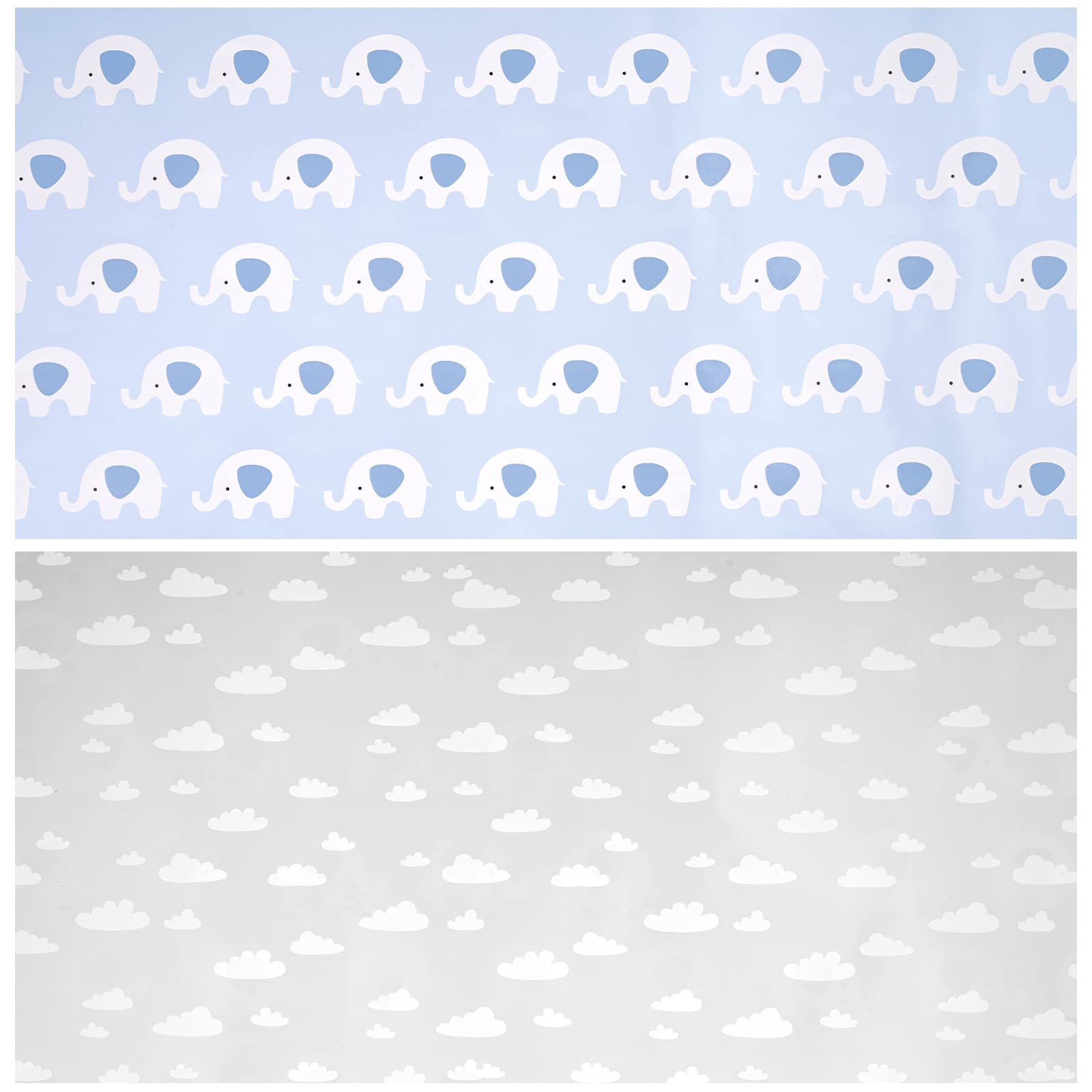 LeZakaa Reversible Baby Shower Wrapping Paper - Elephant in Blue & Cloud in Gray for Baby Boy - 17 inches x 32.8 Feet (46.45 sq.ft.)