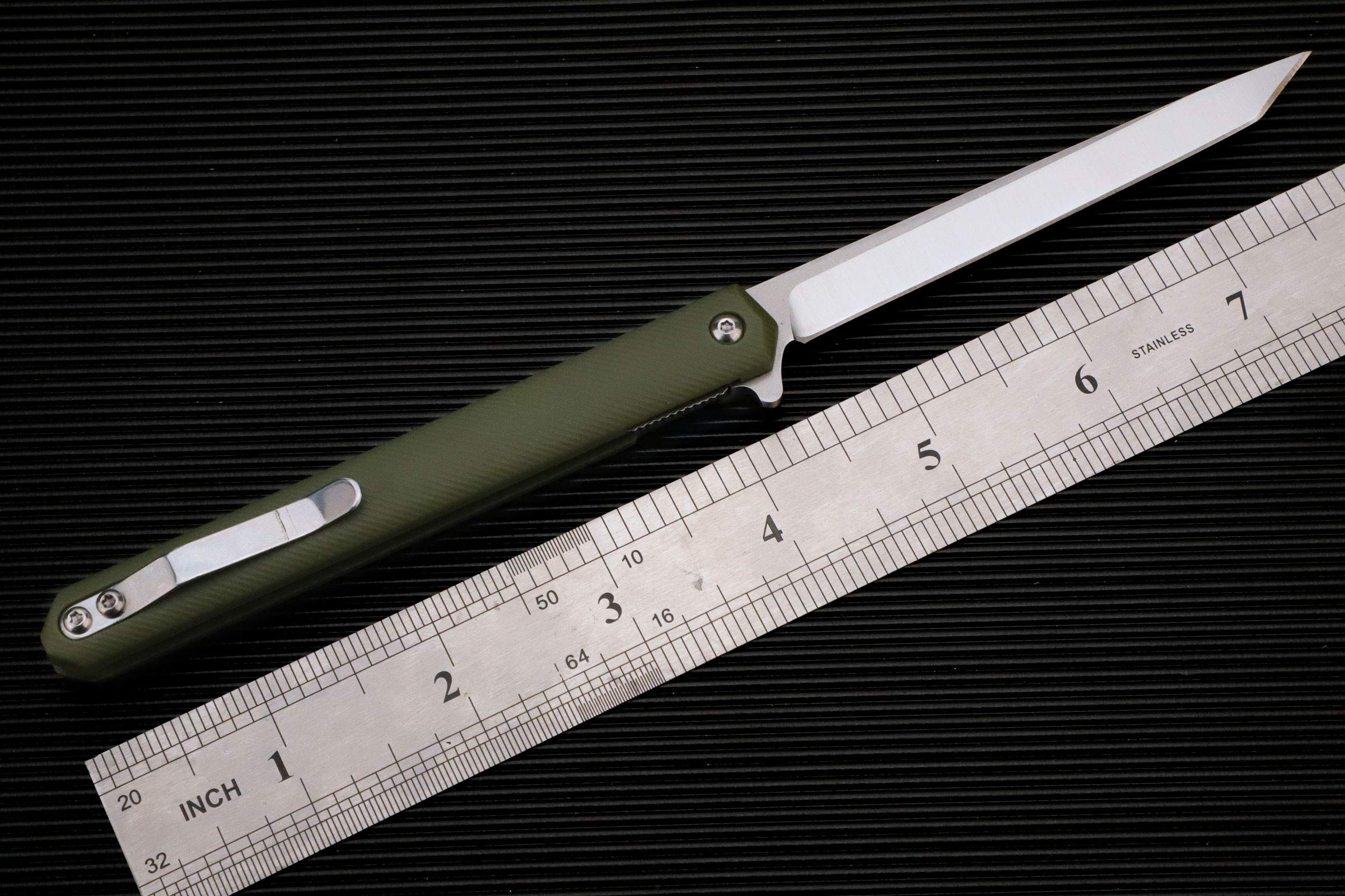 Samior GA035 Small Slim Folding Pocket Flipper Knife, 3.5 inches 5CR13 Tanto Blade, ABS Handle With Liner lock Pocket Clip, Low Profile Gentleman's EDC Knives 1.3oz, Army Green