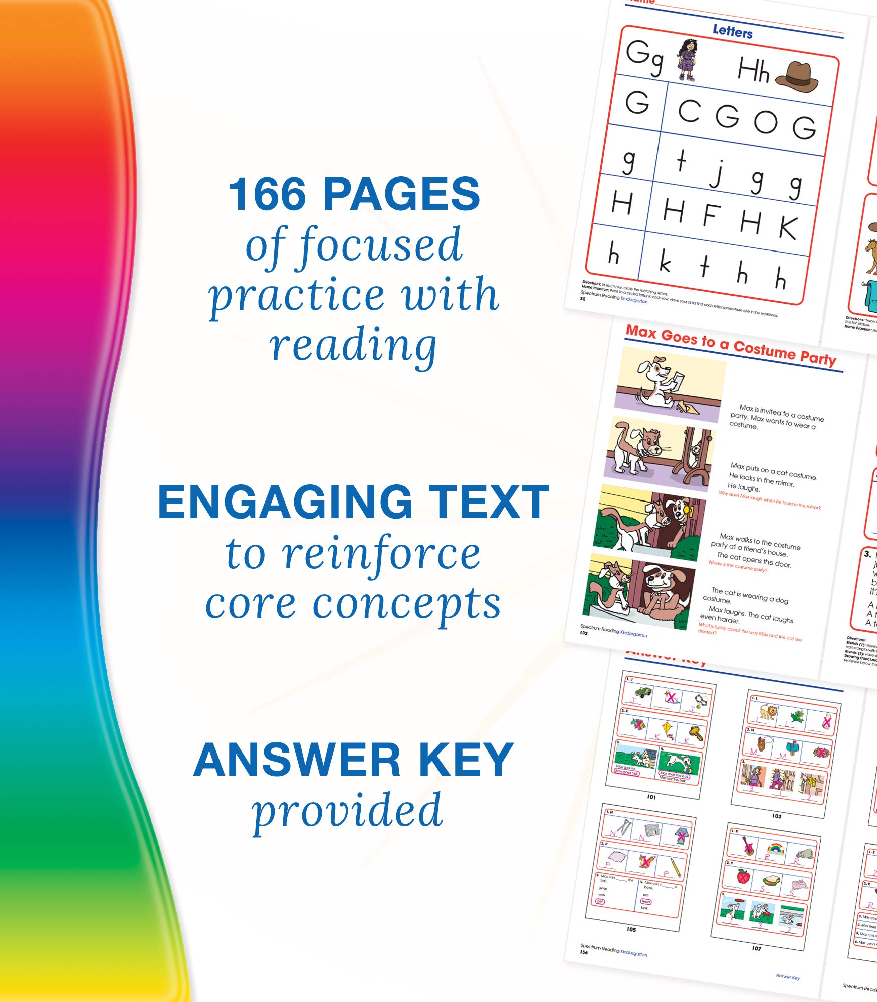 Spectrum Reading Comprehension Kindergarten Workbook, Ages 5 to 6, Kindergarten Reading Comprehension, Letters and Sounds, Word Recognition, Sight Word Activities, and Phonics - 166 Pages