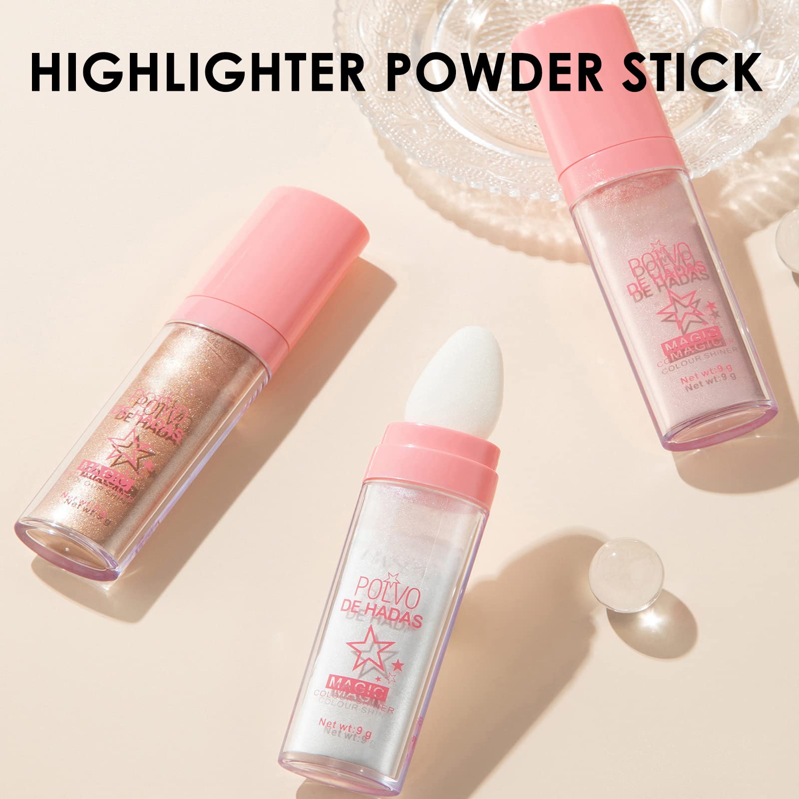 Jutqut Highlighter Patting Powder, Body Shimmer Highlighter Powder, Brightens Makeup Stick for Face Body Hair Cosmetic #01 White Moonbeam