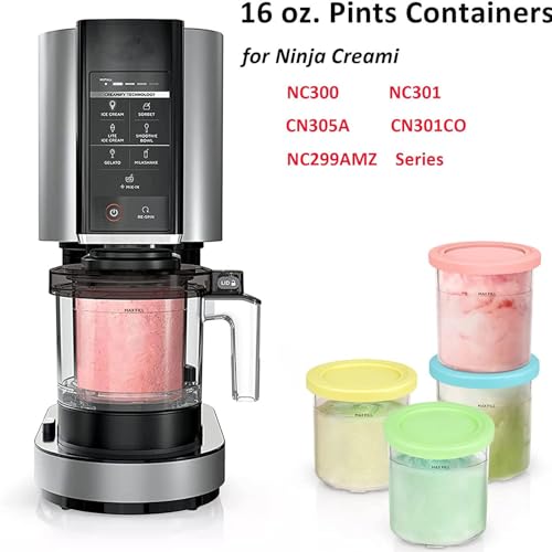 Creami Pints and Lids - 4 pack, for Ninja Creami Ice Cream Maker Pints,16 OZ Ice Cream Containers Reusable,Leaf-Proof Compatible NC301 NC300 NC299AMZ Series Ice Cream Maker