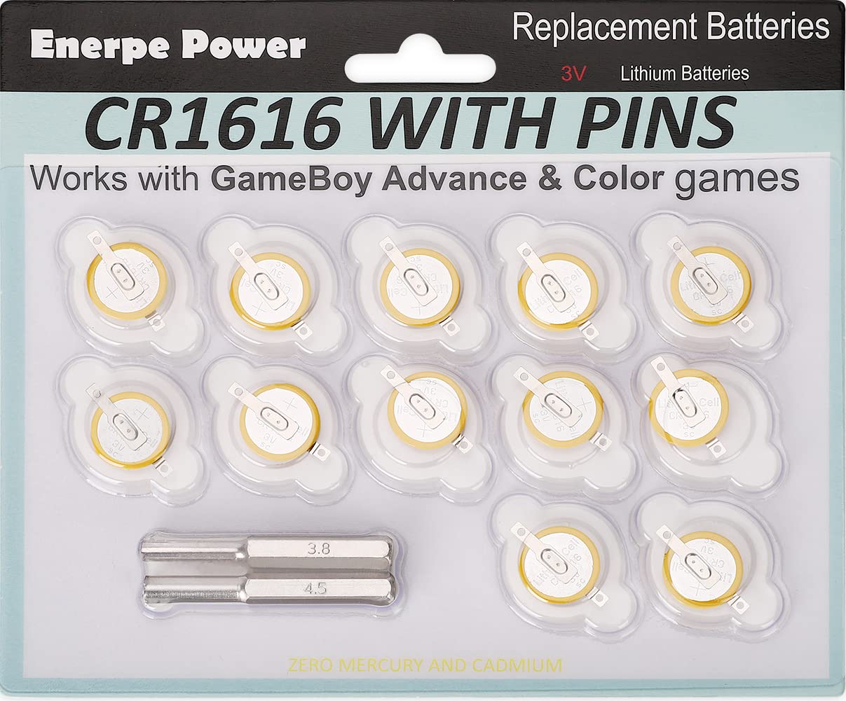 Enerpe CR1616 with Solder Pins 3V Replacement Batteries for Pokemon Games 12-pack
