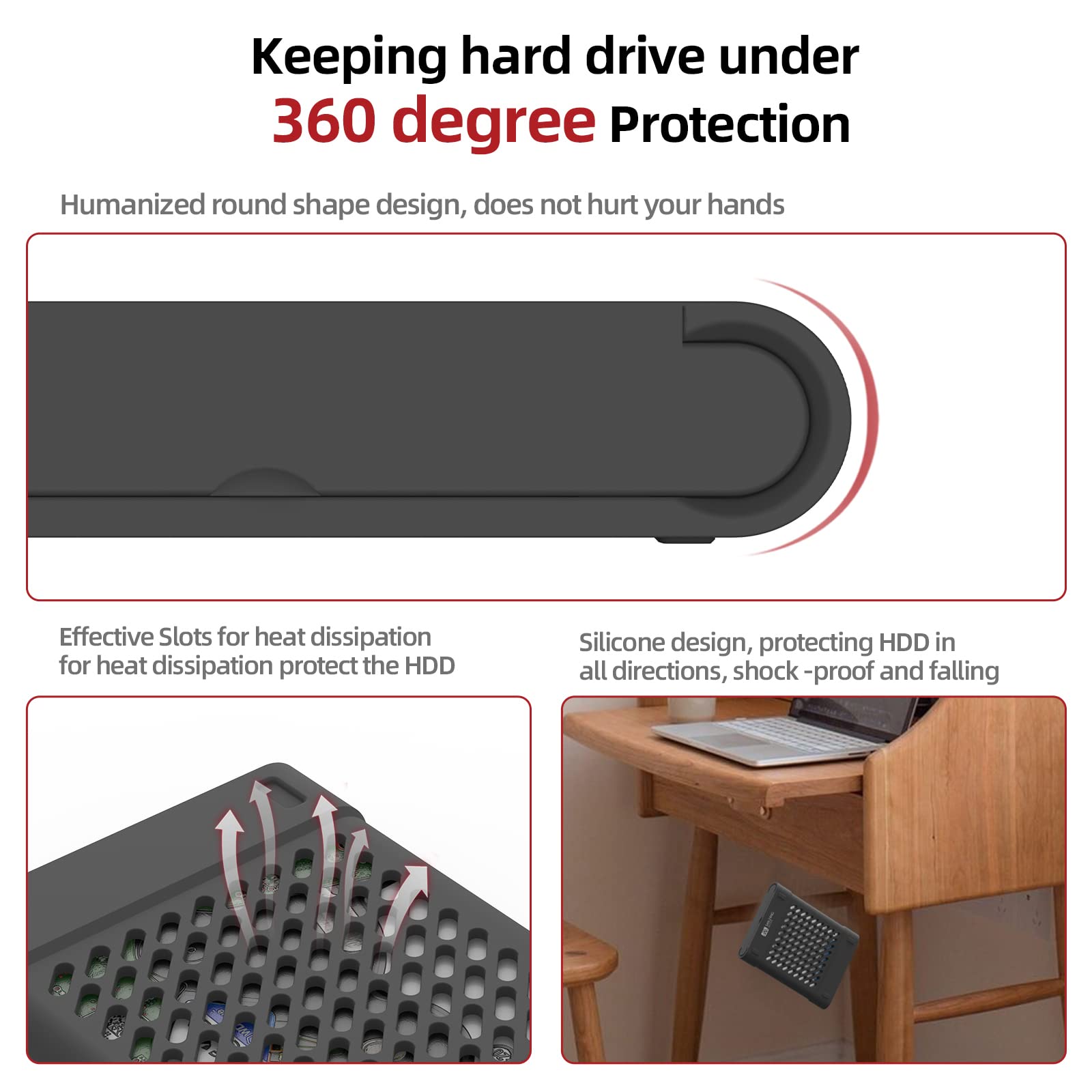 Hard Drive Case, 3.5 in HDD Case, Soft Silicone Hard Drive Disk Storage Case for External Hard Drive HDD, Storage Case with Anti-Slip for Shockproof Home Office