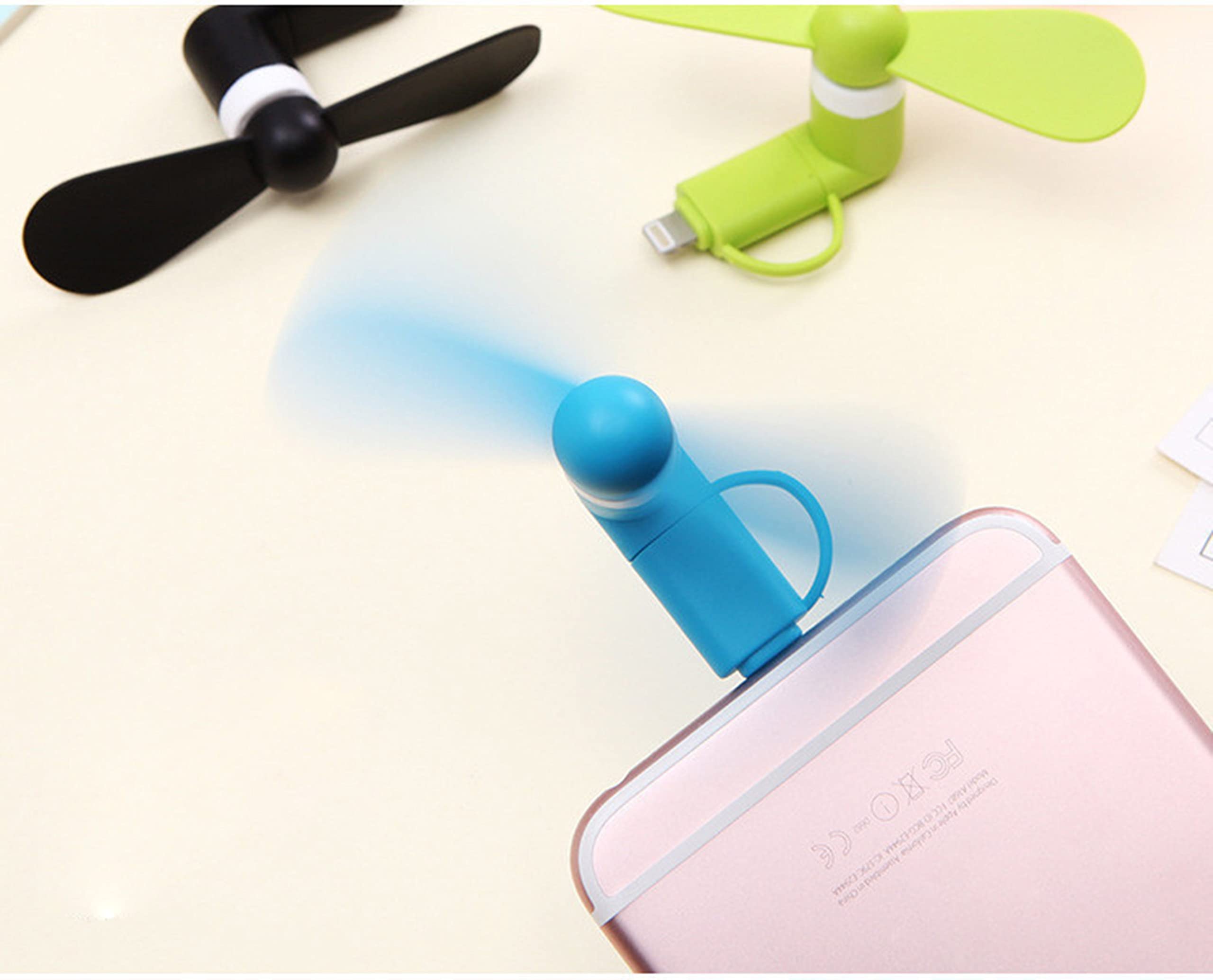 EnerPlex 6Pcs Mini Cell Phone Fan - Colorful and Powerful Fan Compatible for iPhone, iPad, Android Smartphone,Tablet - Cell Phone Summer Accessories (3-in-1)