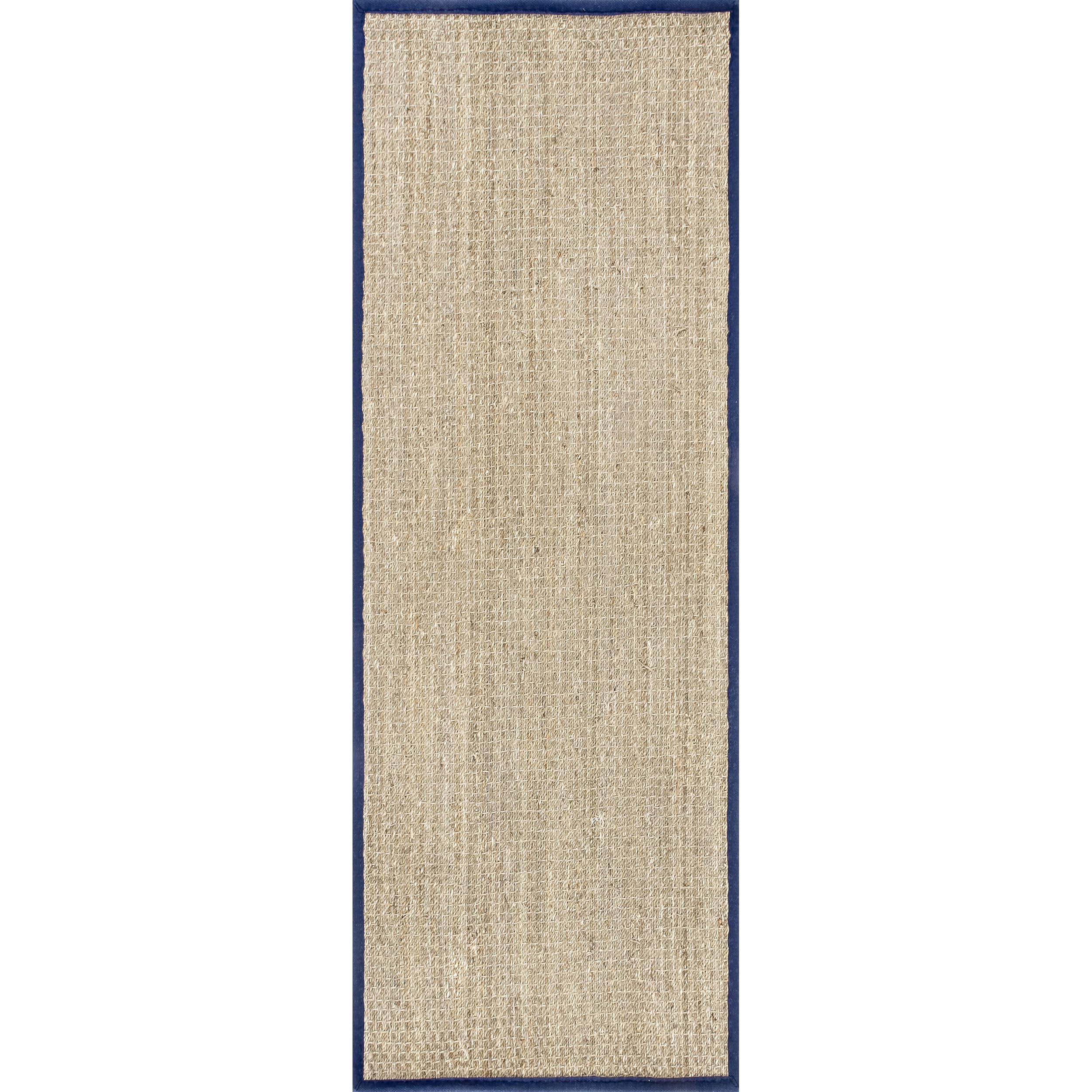 nuLOOM 2x8 Elijah Seagrass Area Rug, Navy, Solid Farmhouse Style, Cotton Bordered, Basketweave, Natural Fiber, For Bedroom, Dining Room, Living Room, Hallway, Office, Kitchen, Entryway