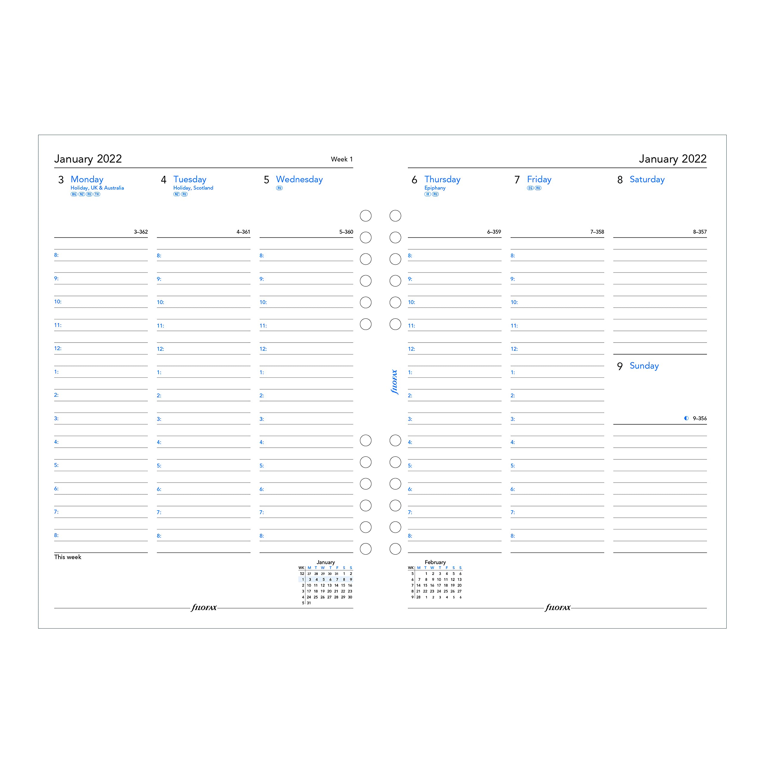 Filofax Refill, A5 Size, Week-to-View with Appointments, White Paper, English, 2022 (C68521-22), 5.75 inches X 8.25 inches