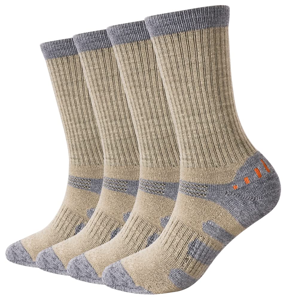 EnerWear 4 Pack Women's Merino Wool Outdoor Hiking Trail Crew Sock (US 9-11, Khaki E)