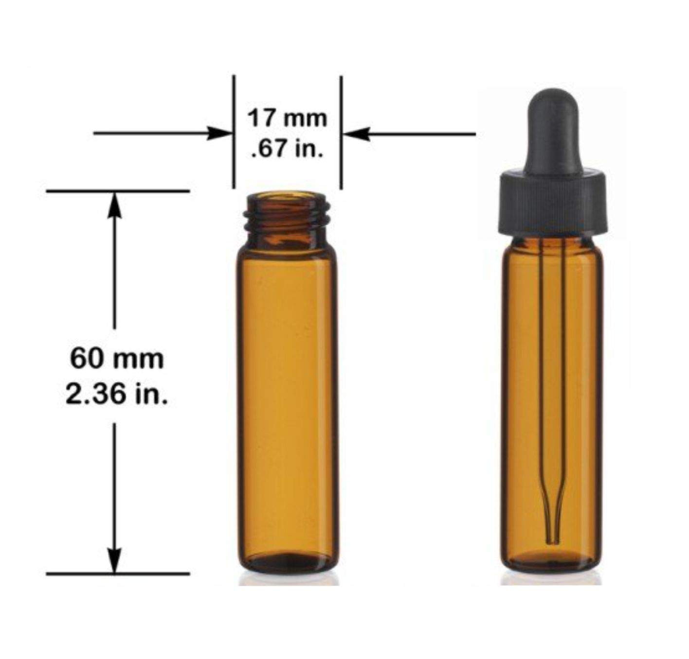 MagnaKoys 2 Dram 1/4 oz Amber Glass Vials w/Straight Black Bulb Eye Glass Droppers for Essential Oils & Liquids (Pack of 2)