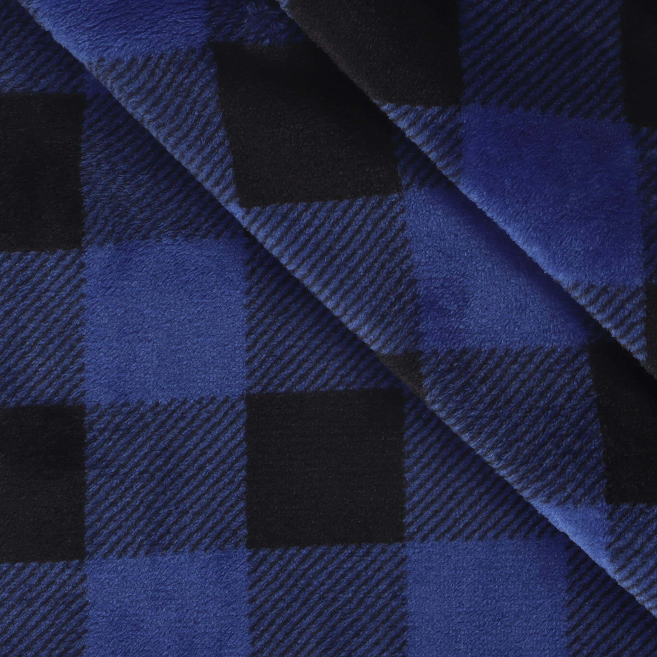Mook Fabrics Fleece Flannel Buffalo Plaid, Blue Cut by The Yard