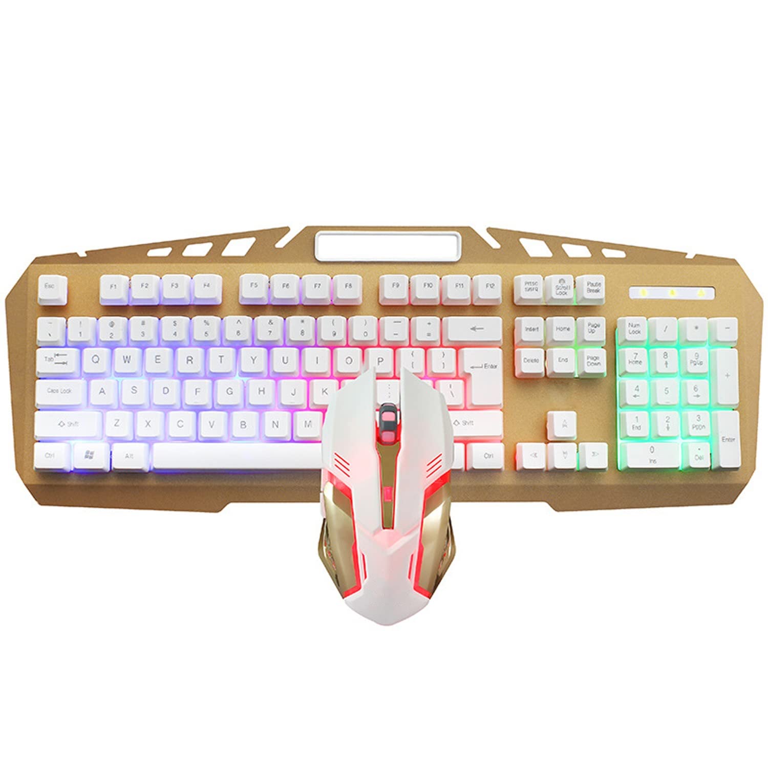 EXHNLE Wired RGB Backlit Gaming Keyboard and Mouse, Adjustable Breathing Lamp and Glowing Mouse, 2400 DPI Mouse, for PC Gamer Computer Laptop (Color : Gold)