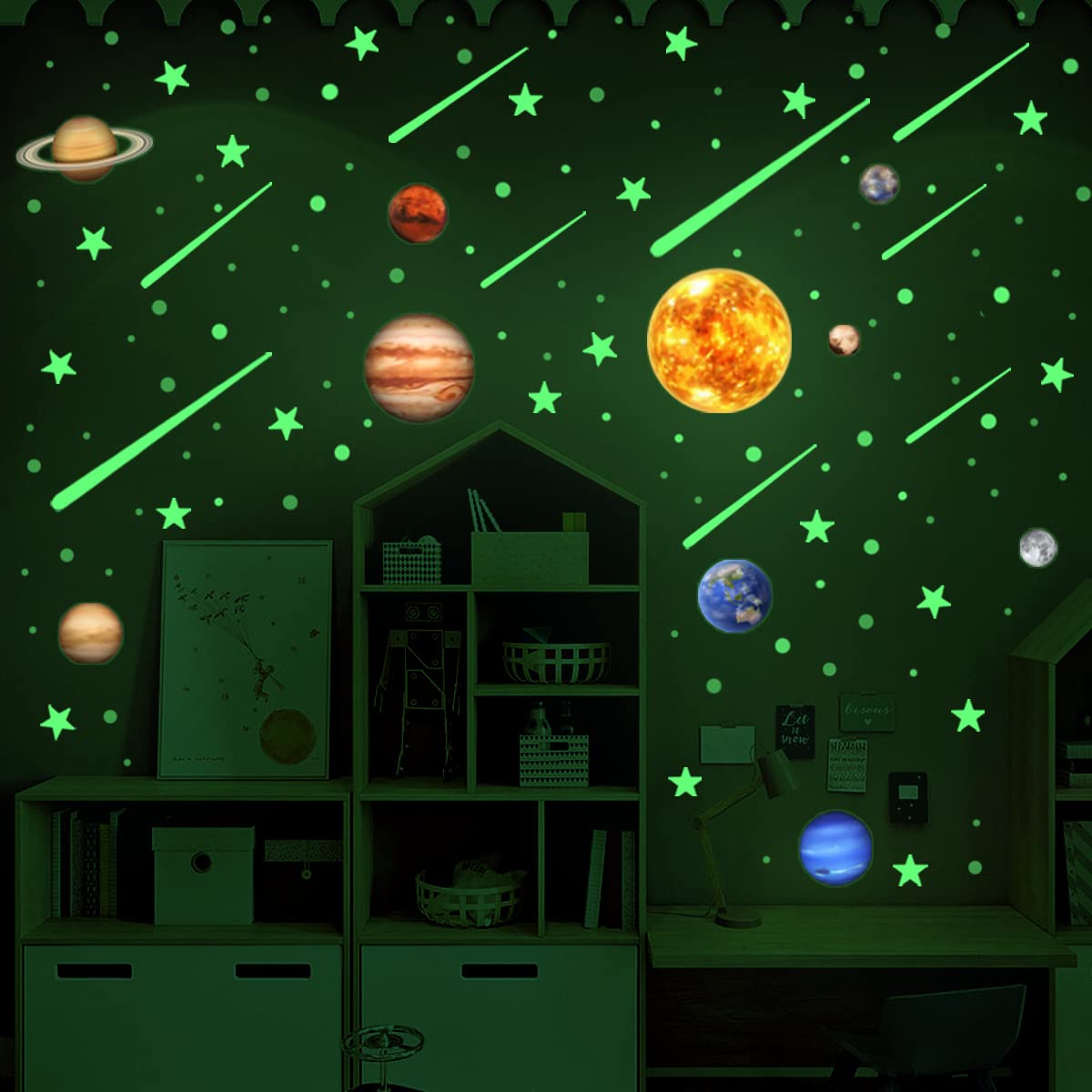 Glow in The Dark Stars and Planets for Ceiling Solar System Wall Decals Glowing Space Stars Wall Stickers Universe Wall Decal for Kids Bedding Room Nursery Home Decoration Party Birthday