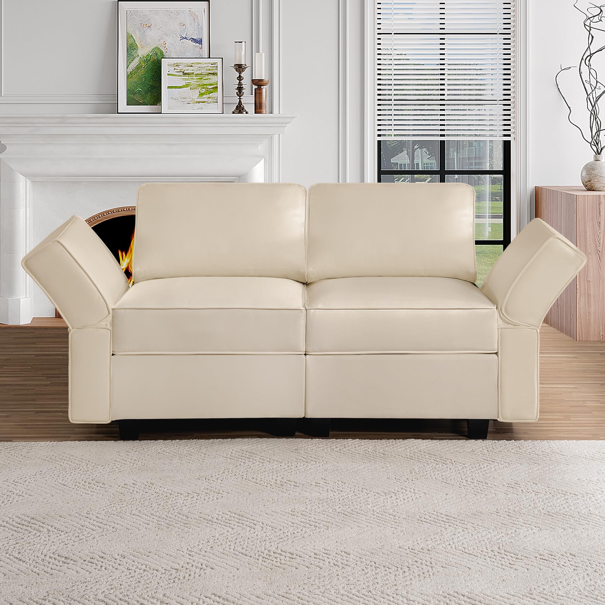 Naomi Home Sarah Modular Loveseat Sofa Couch with Storage Seats Air Leather 2 Seater Love Seats for Small Spaces, White