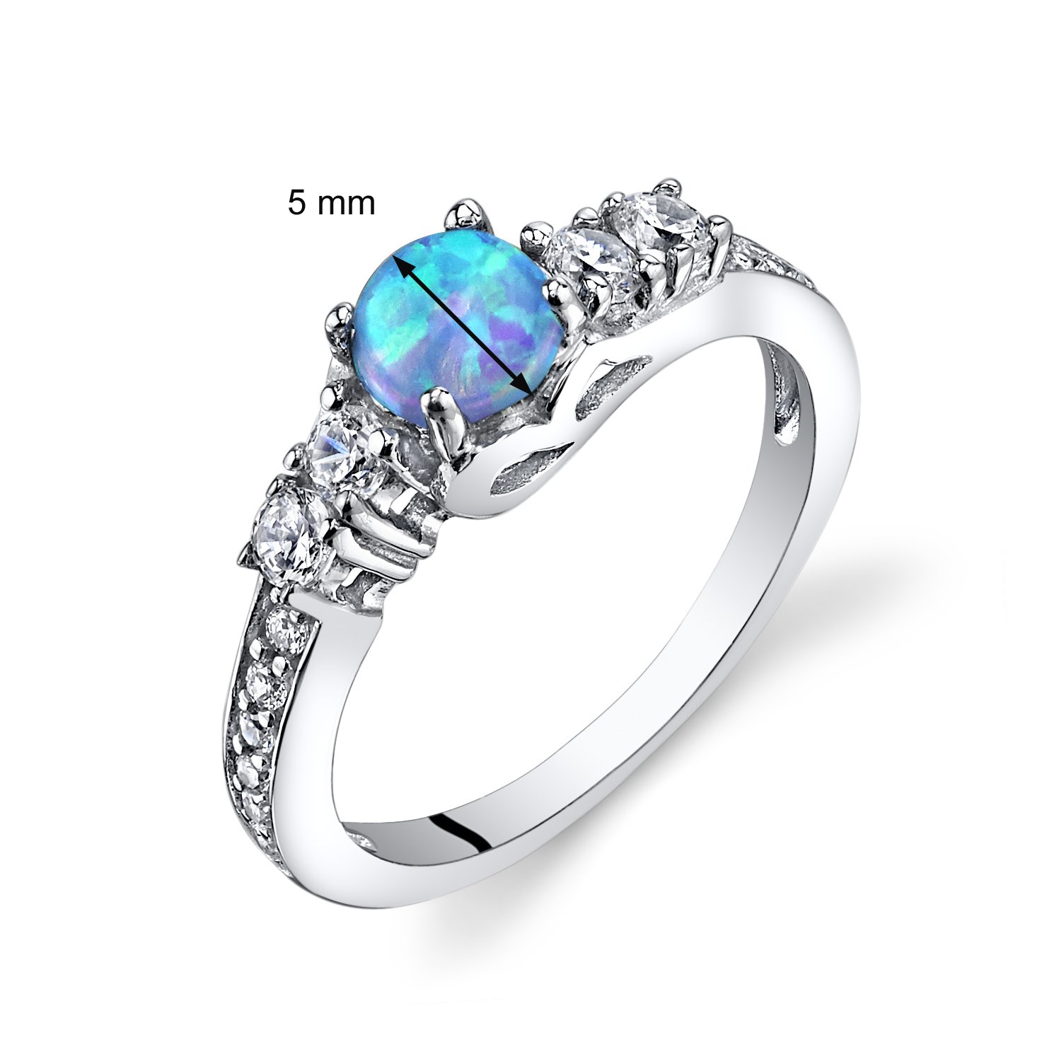Created Powder Blue Opal Dolce Ring Sterling Silver Round Cabochon Size 8