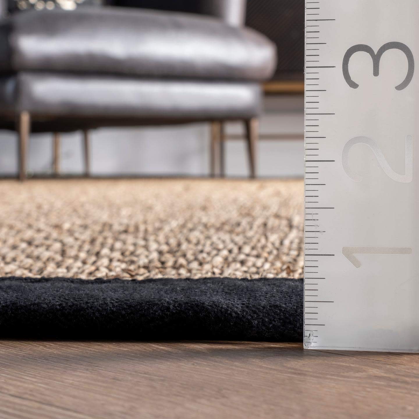 nuLOOM 8 Square Elijah Seagrass Area Rug, Black, Solid Farmhouse Style, Cotton Bordered, Basketweave, Natural Fiber, For Bedroom, Dining Room, Living Room, Hallway, Office, Kitchen, Entryway
