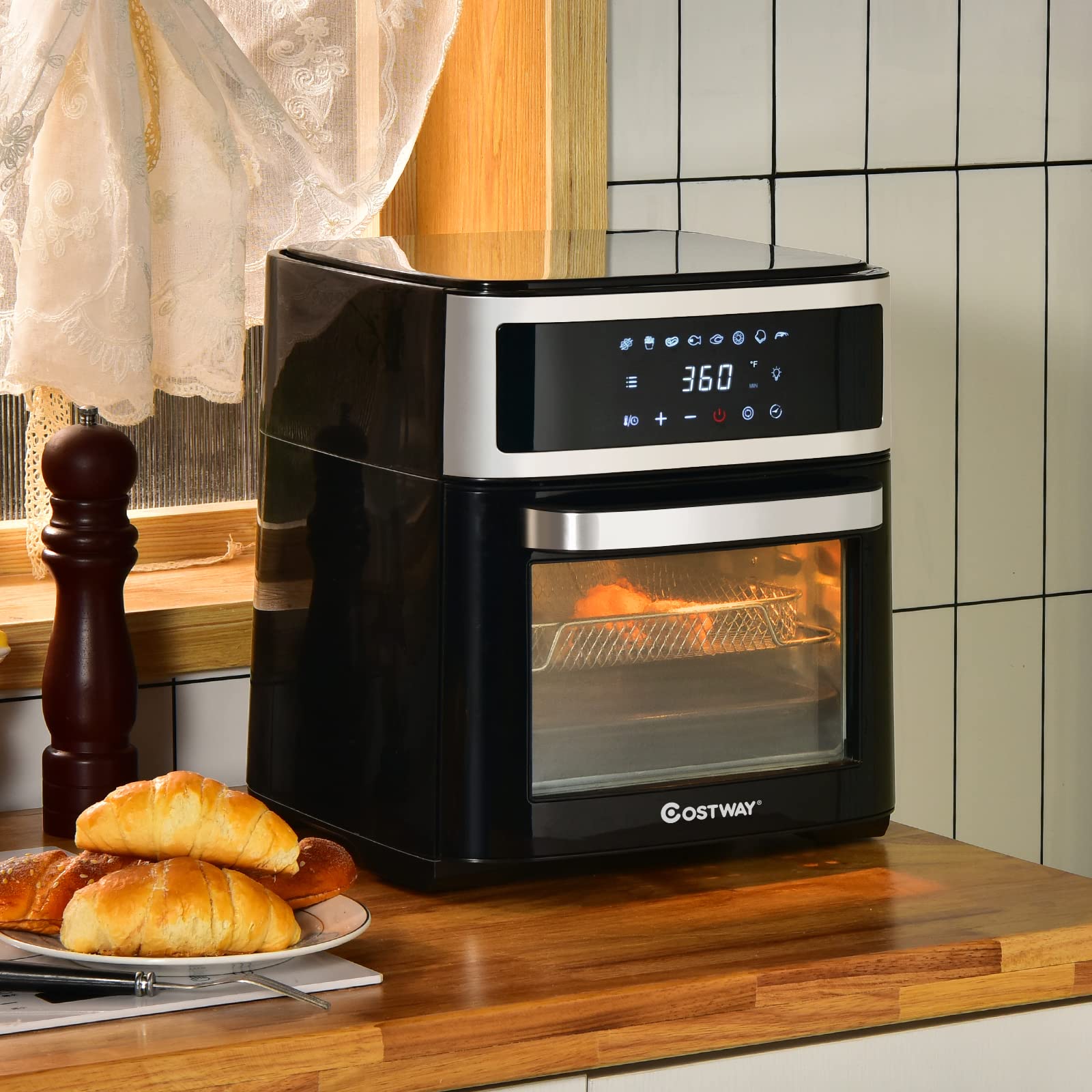 Costway 13.7-Quart Large Capacity Air Fryer with 8 Preset Cooking Menus, 360 Rapid Air Circulation Technology, 1700W Motor, Oil-Free Crispy Food, Smart Control Panel, 9 Accessories