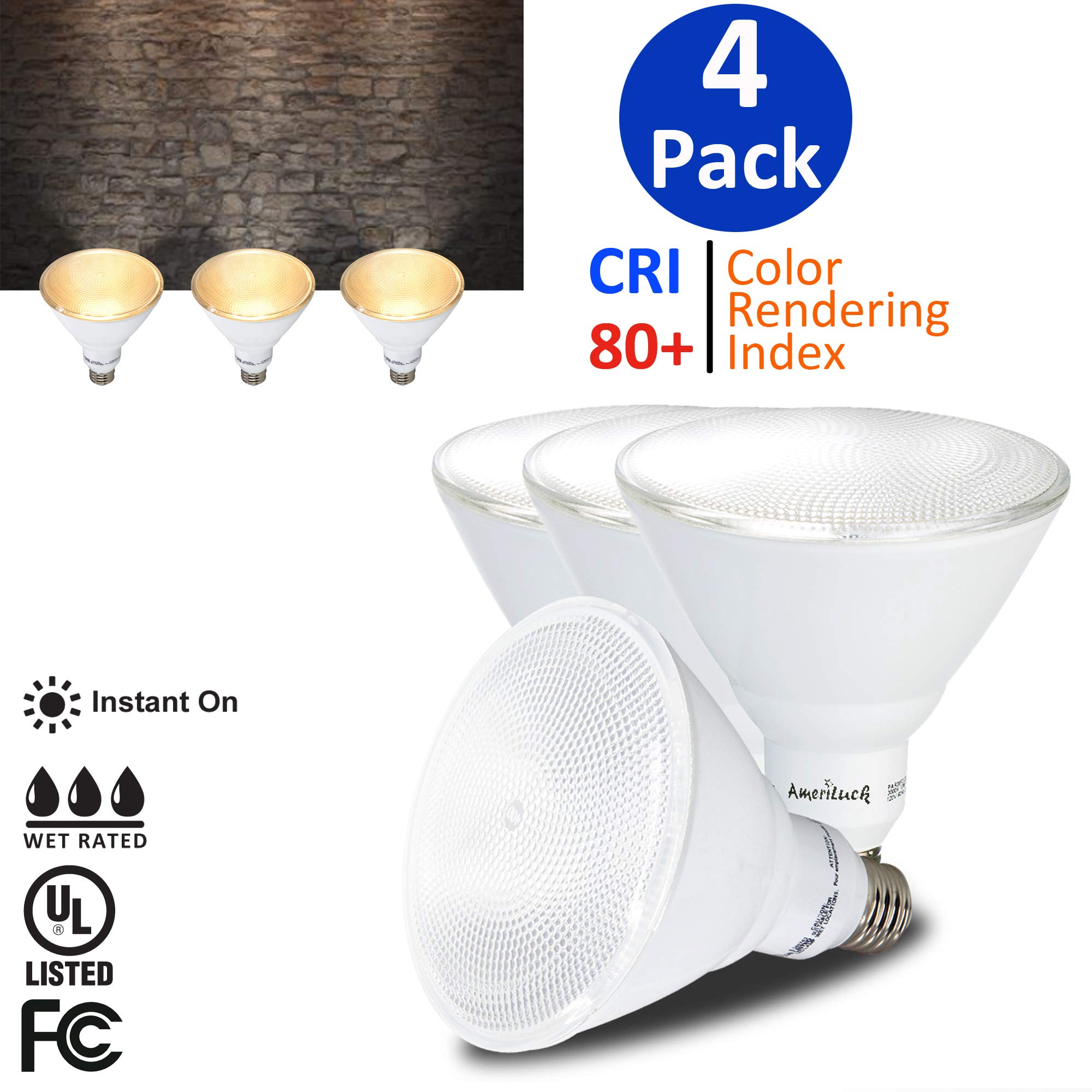 CYOIDAI 5000K Daylight Outdoor PAR38 LED Flood Light Bulb, 90W Equiv. 13W Non-Dimmable (4 Pack)