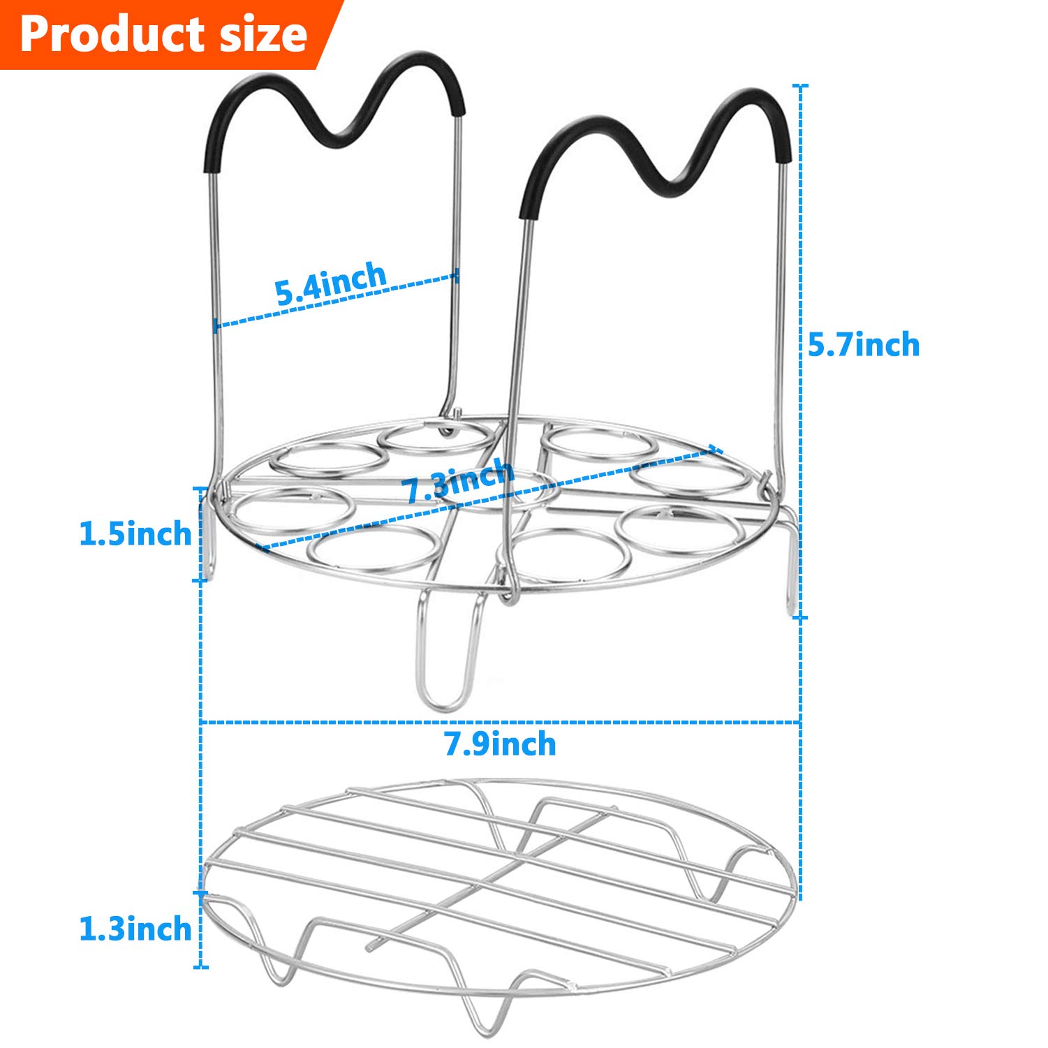 Steamer Cooling Rack Trivet Accessory Set, Include 9-holes Egg Steamer Cooking Rack with Heat Resistant Silicon Handles & Compatible for 6, 8 Quart Pressure Cooker Trivet, Instant Pot Accessories