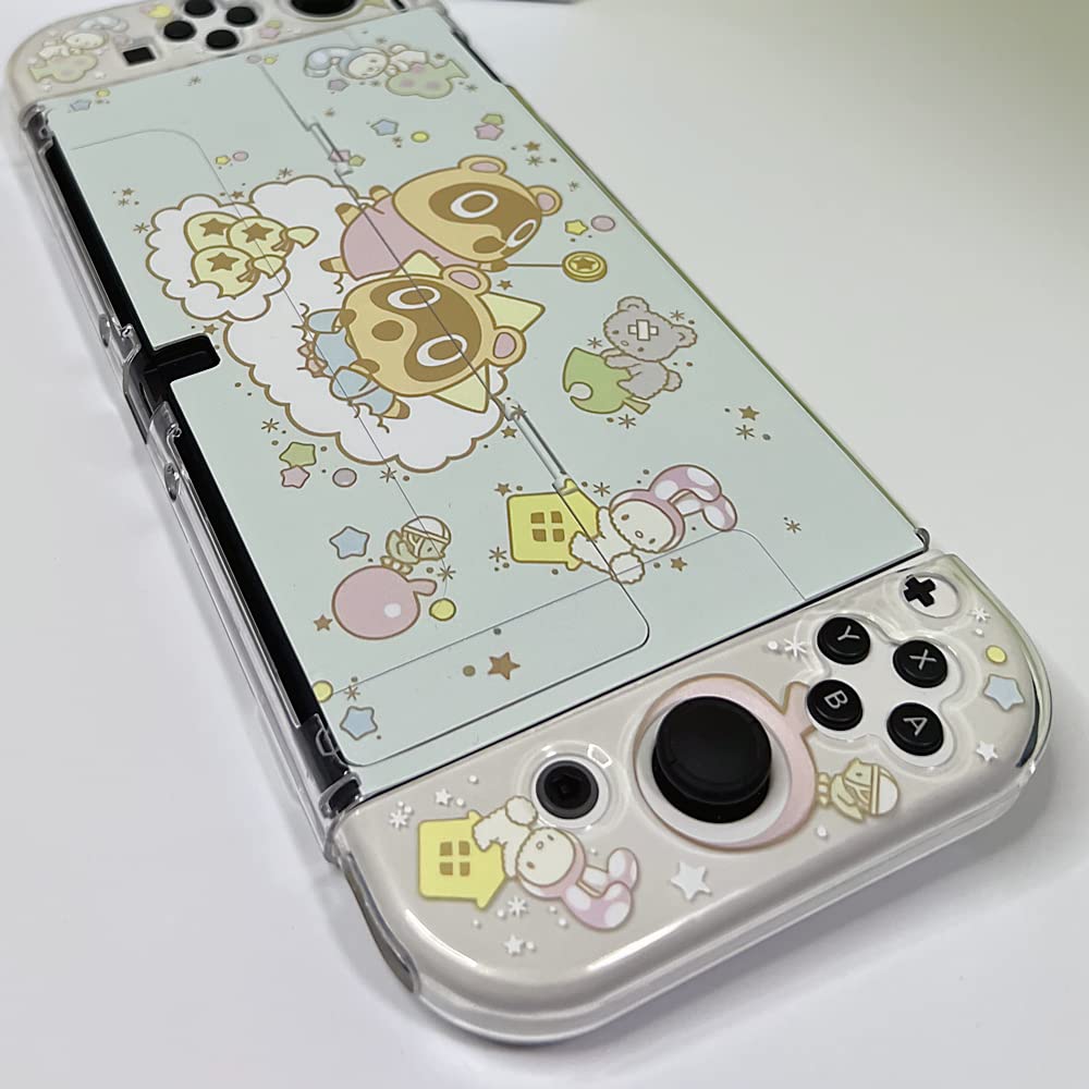 ENFILY Cute Case Compatible with Nintendo Switch OLED 2021, Animal Party Dockable Case Cover, Ergonomic Soft TPU Grip Case for Joycon, Sparkle Skin Set