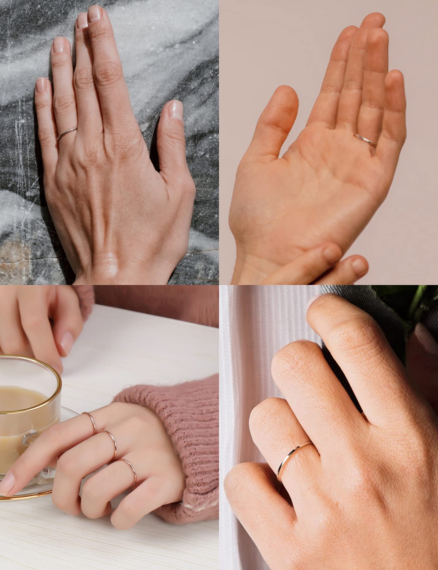 Fxiqini 9Pcs Knuckle Rings Plain Band Chevron Stackable Midi Thumb Knuckle Finger Wedding Stainless Steel Ring for Women Men Rose Gold Tone Size #8