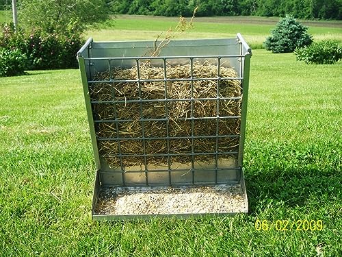 Little Giant Classic Heavy Duty Metal 2 in 1 Goat and Sheep Hay Feeder with Hook Over Design Mounts for Farm Animal and Livestock Feeding
