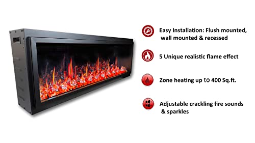 Litedeer Homes Latitude 45" Smart Electric Fireplace with App, Crackling Fire Sounds, Reflective Amber Glass, Black - ZEF45XA