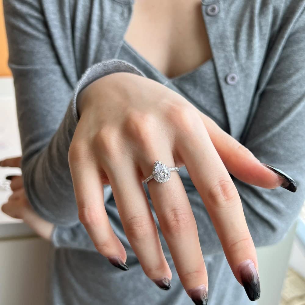 Engagement Ring Sets for Women Bridal Ring Set, 2 Carat Center Pear Moissanite Wedding Ring Set 925 Sterling Silver 10K 14K 18K Gold (925 Sterling Silver)