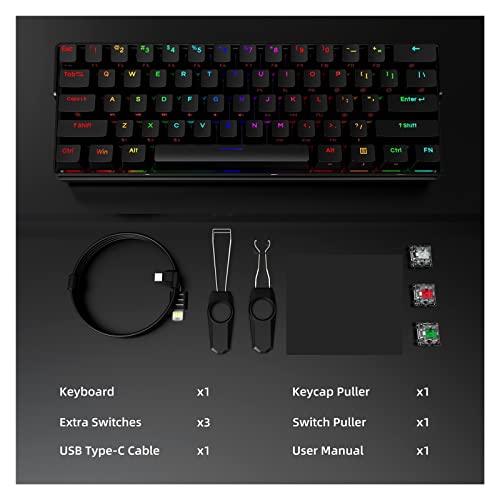 MARVOI Mechanical Keyboard 60% Mechanical Mini Keyboard Bluetooth RGB Hot-Swappable PBT Detachable Cable Wireless Gaming Keyboard (Size : Gateron Brown, Color : Black(3-Mode))