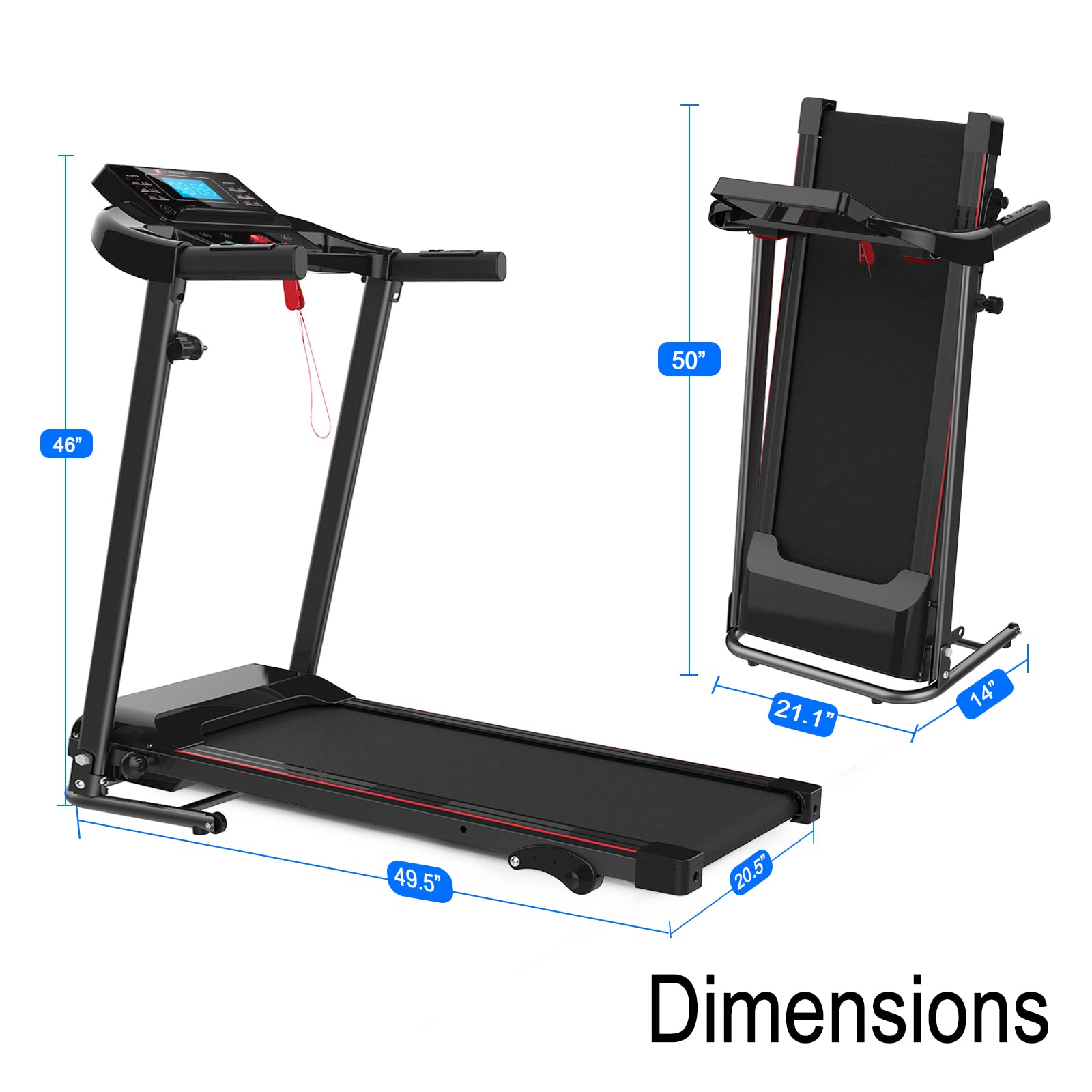 FYC Electric Treadmills with Incline and Bluetooth, 2.5HP Folding Treadmill for Home Exercise, Foldable Portable Running Machine Walking Jogging Workout for Home Office Max 220 LBS Weight Capacity