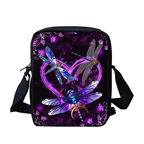 Howilath Purple Flowers Dragonfly Print Cell Phone Pouch Purse Wallet, Mini Shoulder Bag, Mini Cross-body Shoulder Bag with Strap