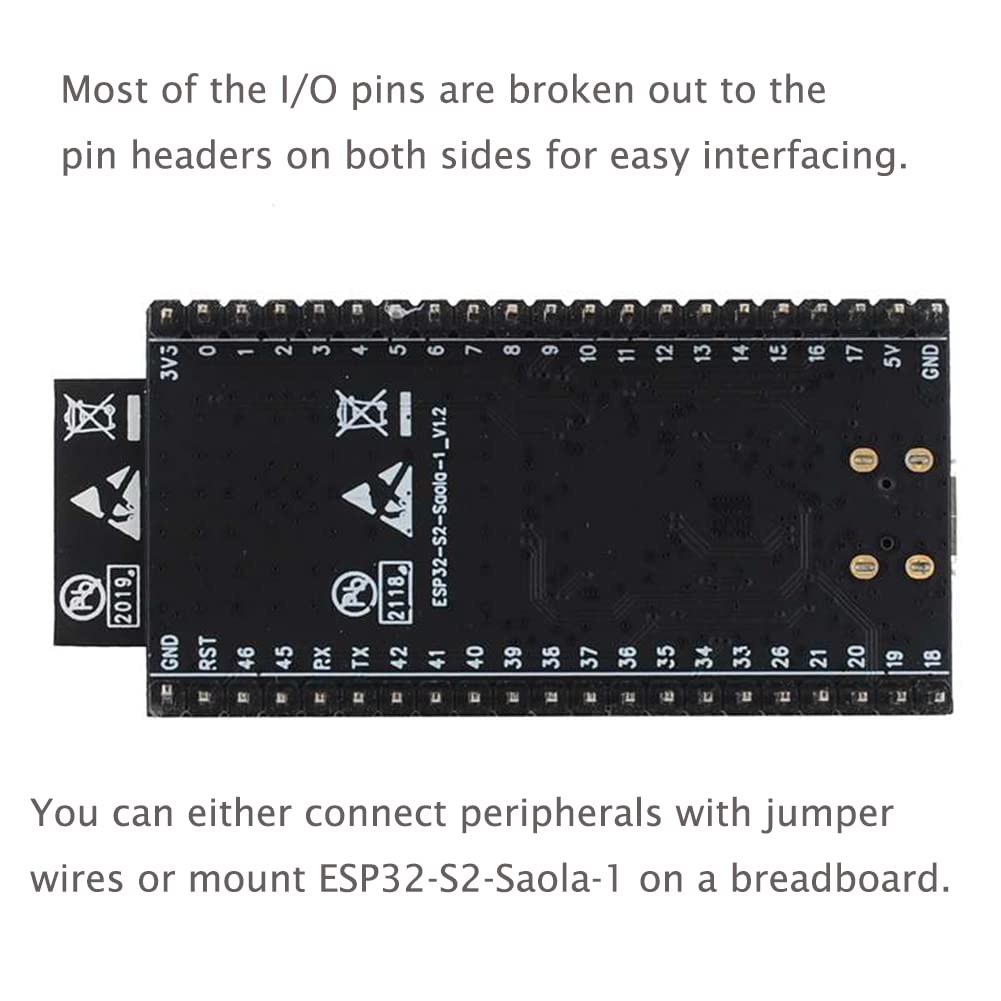 RCmall ESP32-S2-Saola-1R Dev Kit Espressif Development Board Based Wi-Fi MCU ESP32-S2 WROVER with 4MB Flash and 2MB PSRAM+Micro USB Cable (Pack of 2)