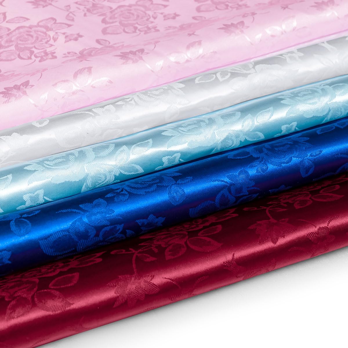 MaiMaiSuan 60" Wide Pink Satin Floral Jacquard Fabric Shiny Silky Satin Fabric by The Yard for Table Runner,Napkins,Wedding,Dress,Bedding Sheet,DIY Crafts,1 Yard
