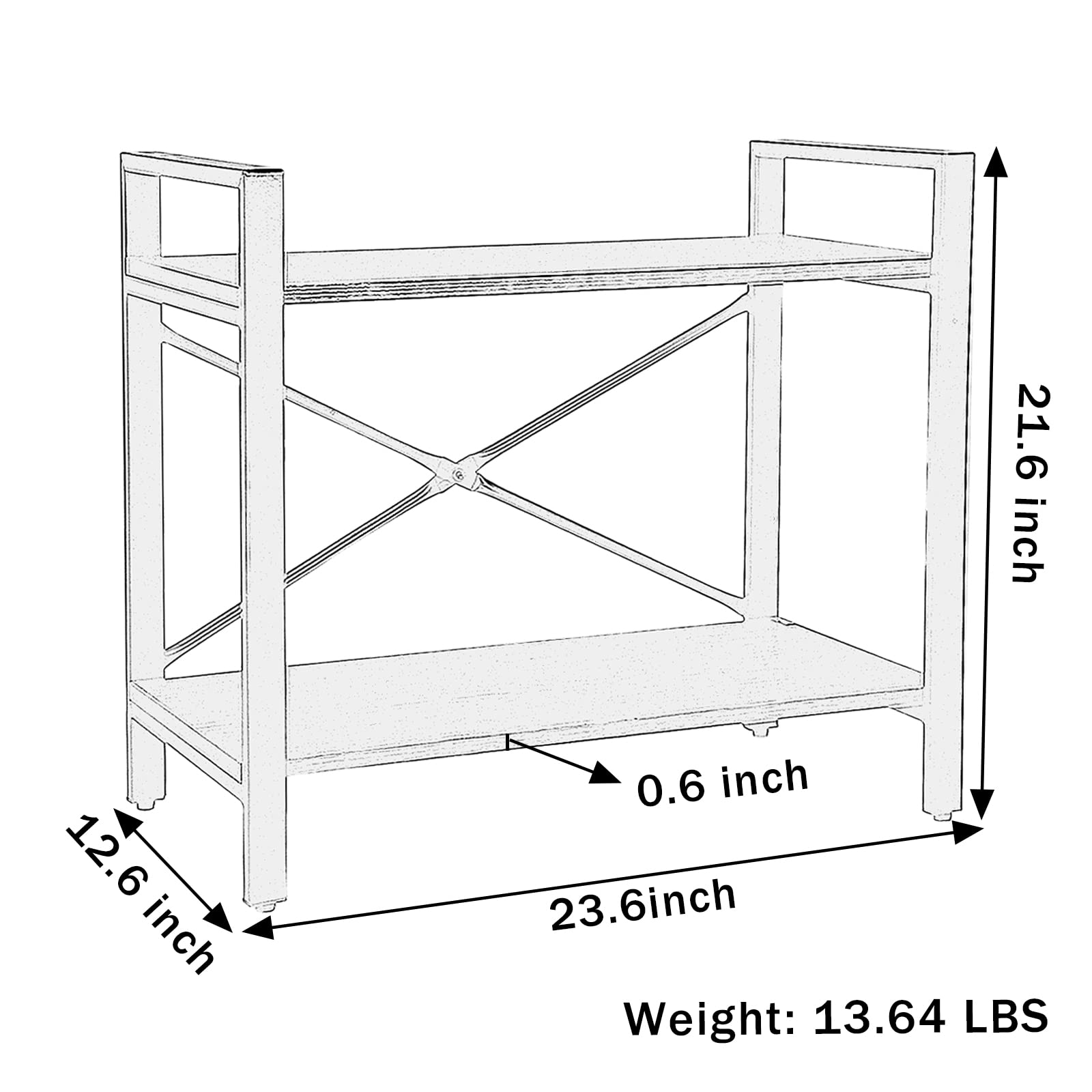 YSSOA 2 Tier Shelf, Industrial Rustic, Vintage Storage Rack, 23.6βx12.6βx21.6β, Cozy Double Layer Wooden Shelf, Rustic Brown