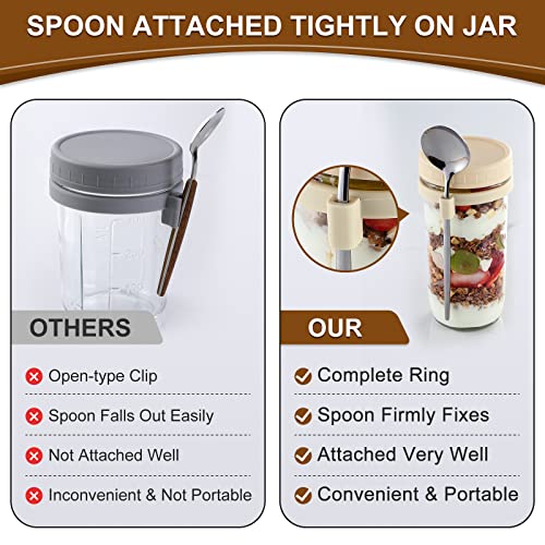 LANDNEOO 4 Pack Overnight Oats Containers with Lids and Spoons, 24 oz Glass Mason Jars for Overnight Oats, Large Capacity Airtight Jars for Milk, Cereal, Fruit