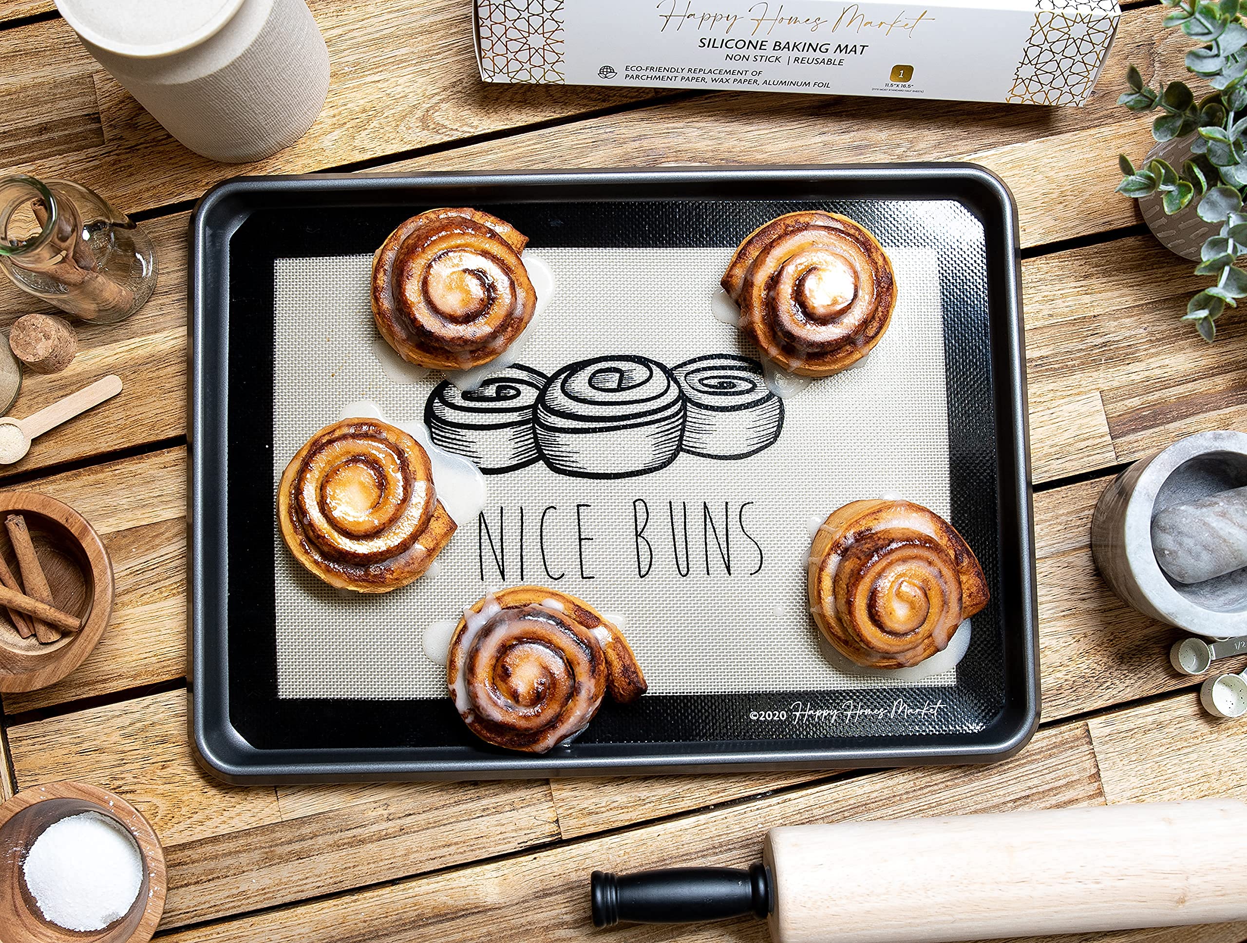 Happy Homes Market, Silicone Baking Mat, Non-Stick, Professional Grade Quality Baking Mat, Food Safe, BPA Free, Reusable, Eco-Friendly, Luxury Baking Sheet Liner- Set of 3 Standard Half Sheet Sizes