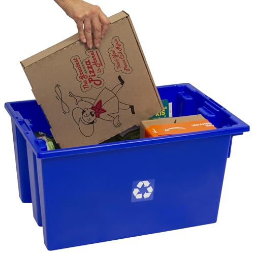 ReadySpace 3-Pack Commercial Industrial Heavy Duty Stackable Large Capacity Recycling Bin Box Containers, 13 Gallon 23-1/2-Inch x 15-1/2-Inch x 12-Inch, Blue