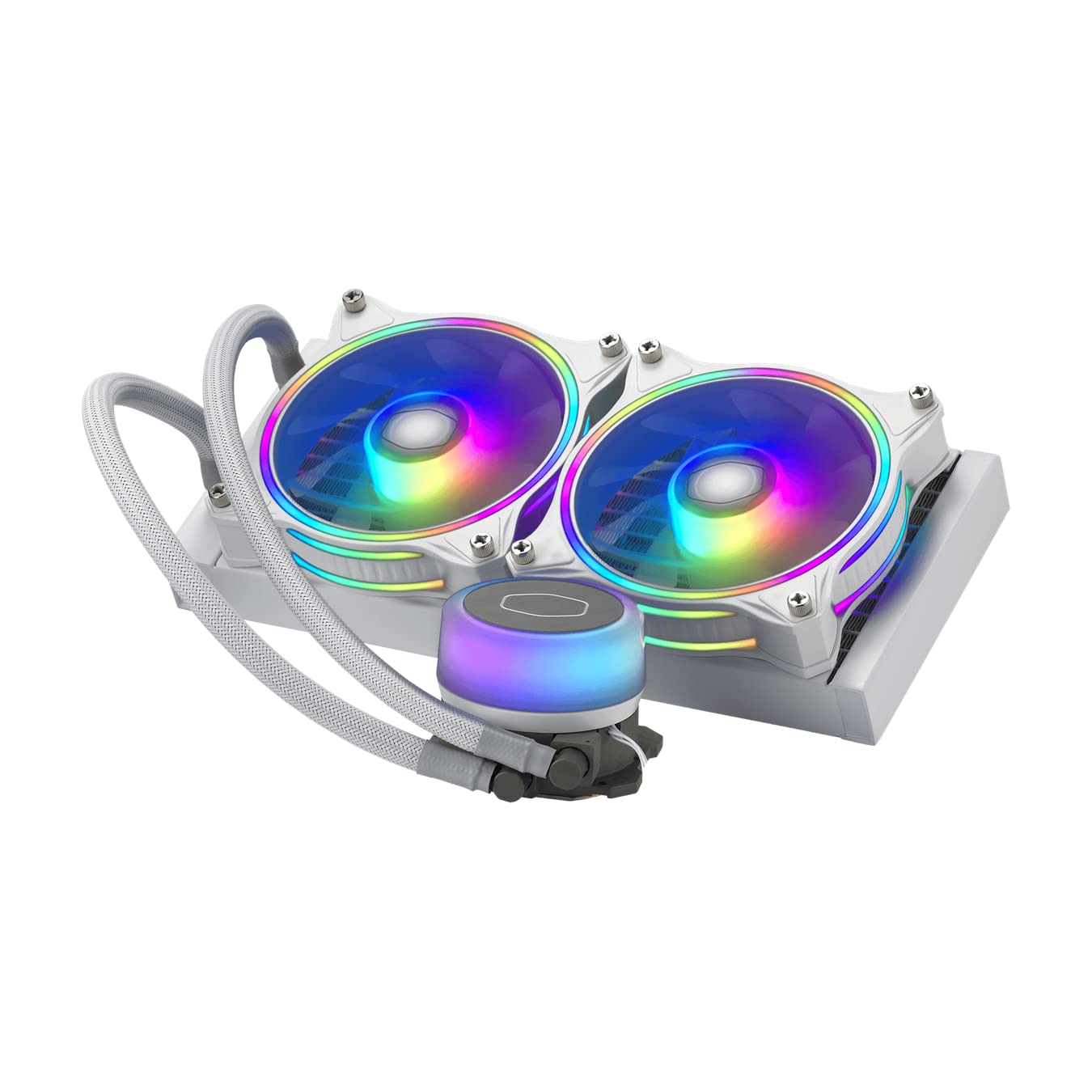 MasterLiquid ML240 Illusion White Edition CPU Liquid Cooler, AIO Water Cooling System, 2 x 120mm ARGB Halo Fans, 240mm Radiator Compatible with AMD Ryzen/Intel LGA1700*/1200/115X, White