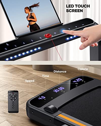 HomeTro Under Desk Treadmill Foldable 3.0HP for Home Office, 2 in 1 Folding Treadmills 265lbs with App & Remote Control Dual Led Touch Screen, 12 Preset Programs, Installation-Free