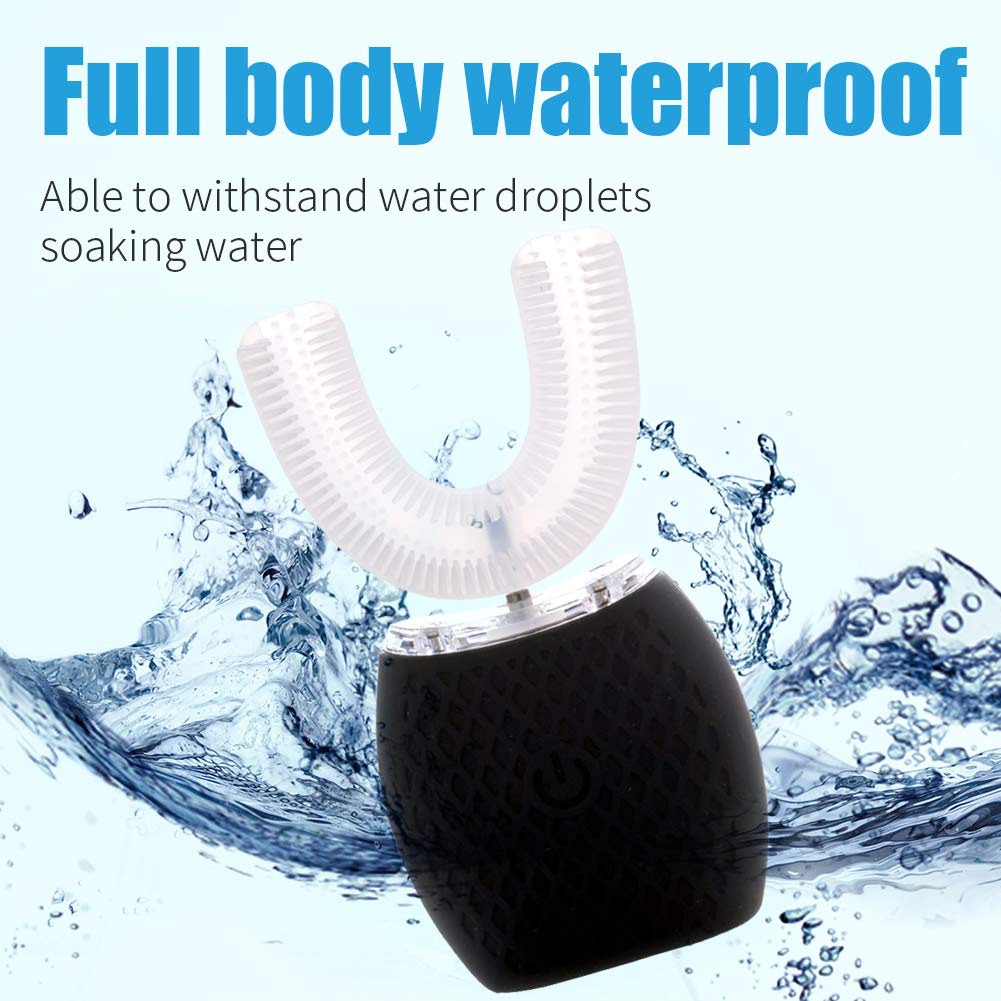 Ultrasonic Automatic Toothbrush U Shaped Toothbrush for Adults 360°Electric Toothbrush 30'' Automatic Timer Wireless Charging Washable Travel Home Dual-use (Black)