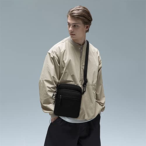 Lohol Small Messenger Bag for Men Women, Water Resistant Adjustable Multi-pocket Purse for Travel Sports (Black)