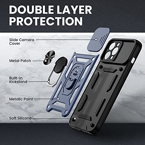 VEGO Compatible for iPhone 12 Pro Max Kickstand Case with Slide Camera Cover, Built-in 360° Rotate Ring Stand Magnetic Cover Case for Apple iPhone 12 Pro Max 6.7 inch, Blue
