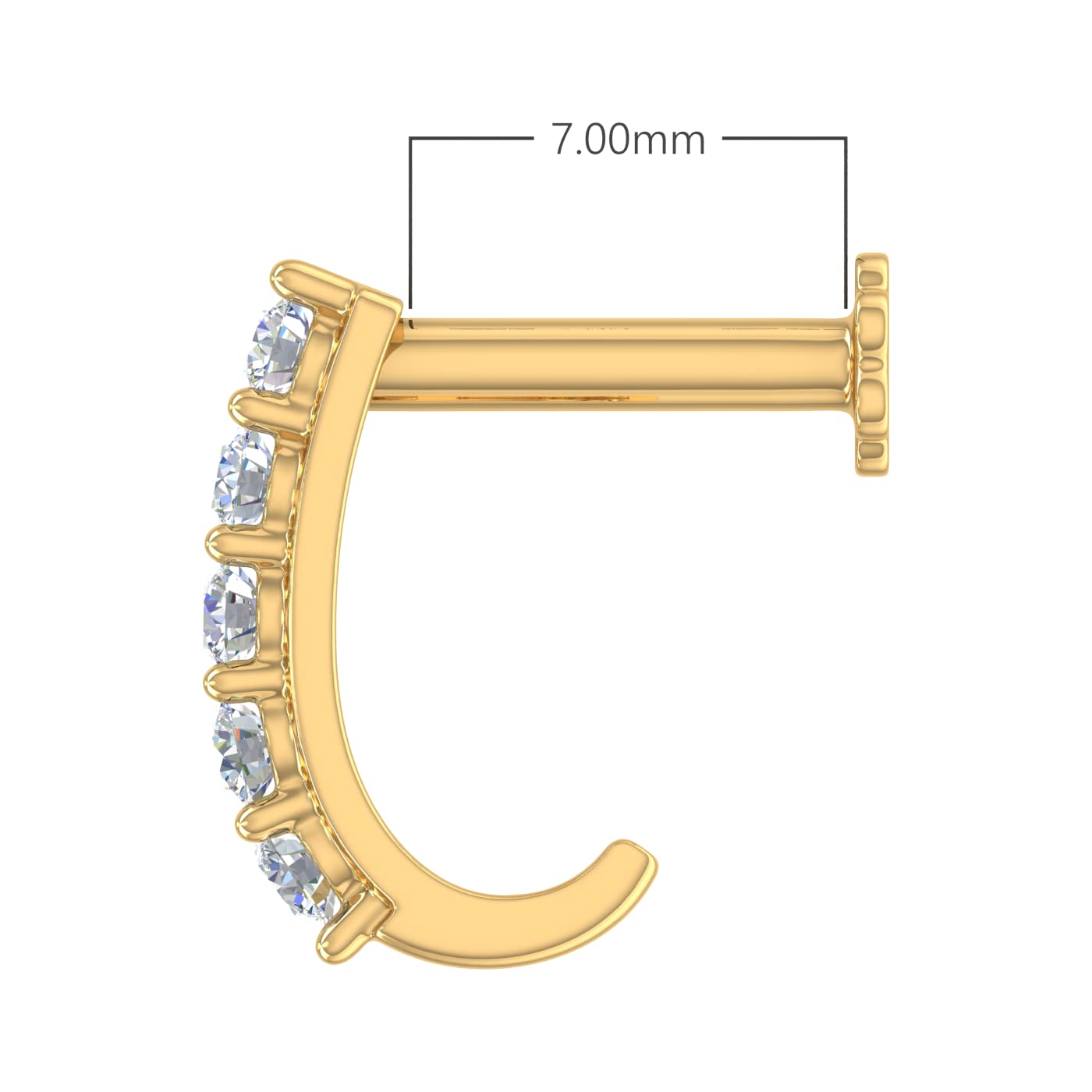 FINEROCK 0.13 Carat 5-Stones Diamond Nose Pin Open Hoop in 18K Yellow Gold (SI1-SI2 Clarity)
