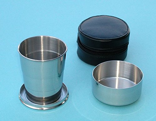 Engraved 5oz Stainless Steel Collapsible Drinking Cup with Leather Case