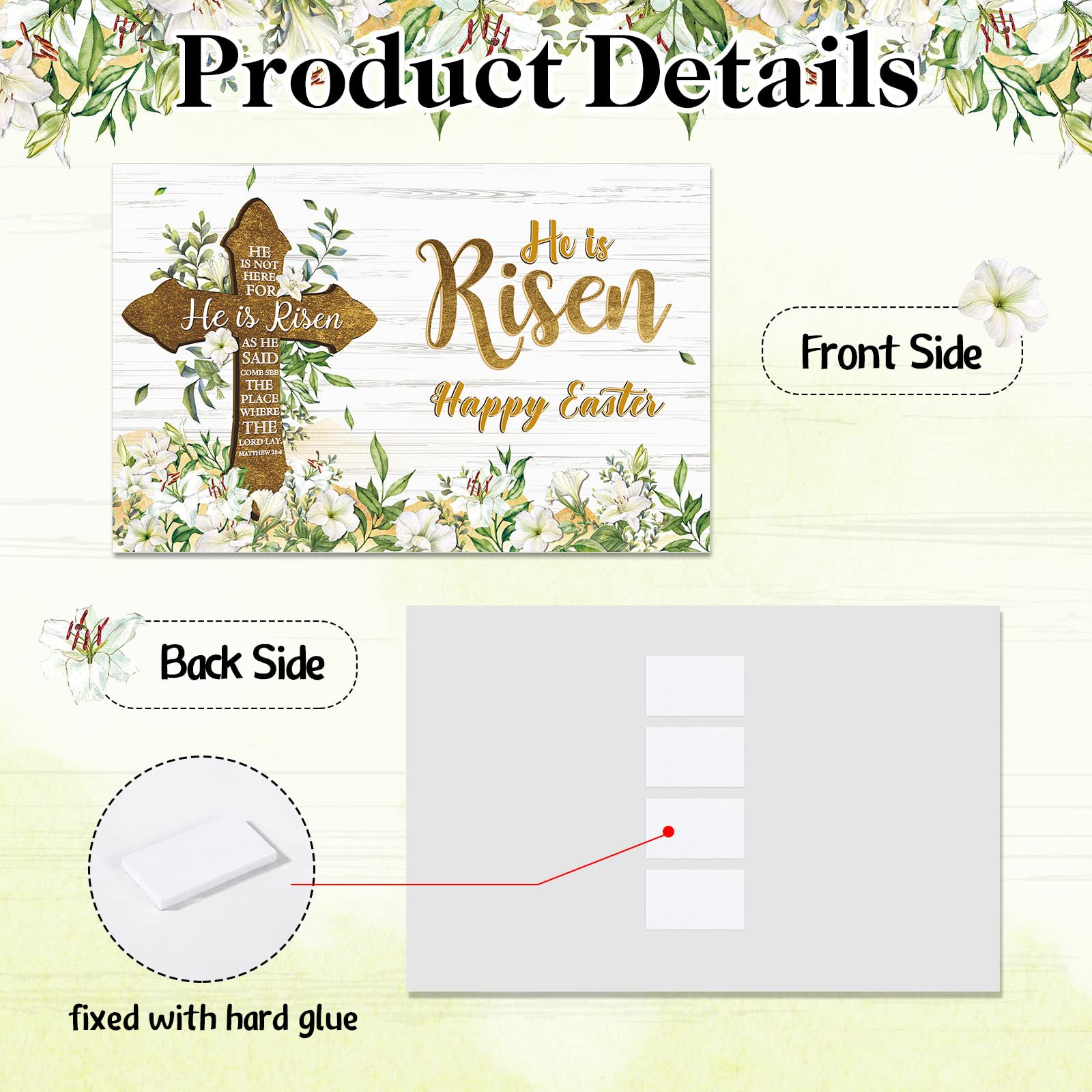 He Is Risen Easter Yard Sign Outdoor Decorations Happy Easter Yard Stakes Religious Easter Yard Decoration Easter Cross Sign Eucalyptus Lily Spring Yard Sign for Christian Holiday Garden Lawn Decor