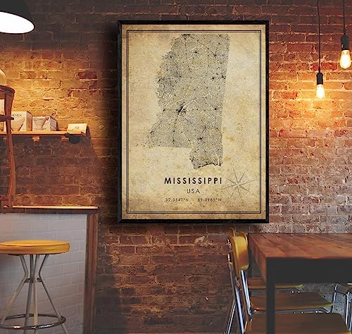 Mississippi Vintage Map Print Mississippi Map USA Map Art Mississippi City Road Map Poster Vintage Gift Map