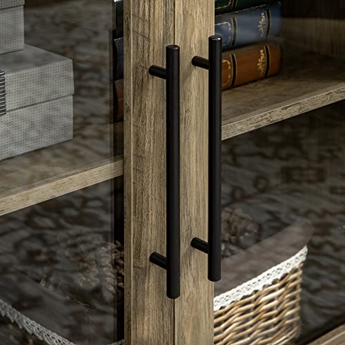 HOMCOM Farmhouse Sideboard, Buffet Cabinet with Glass Door, Credenza, Distressed Grey