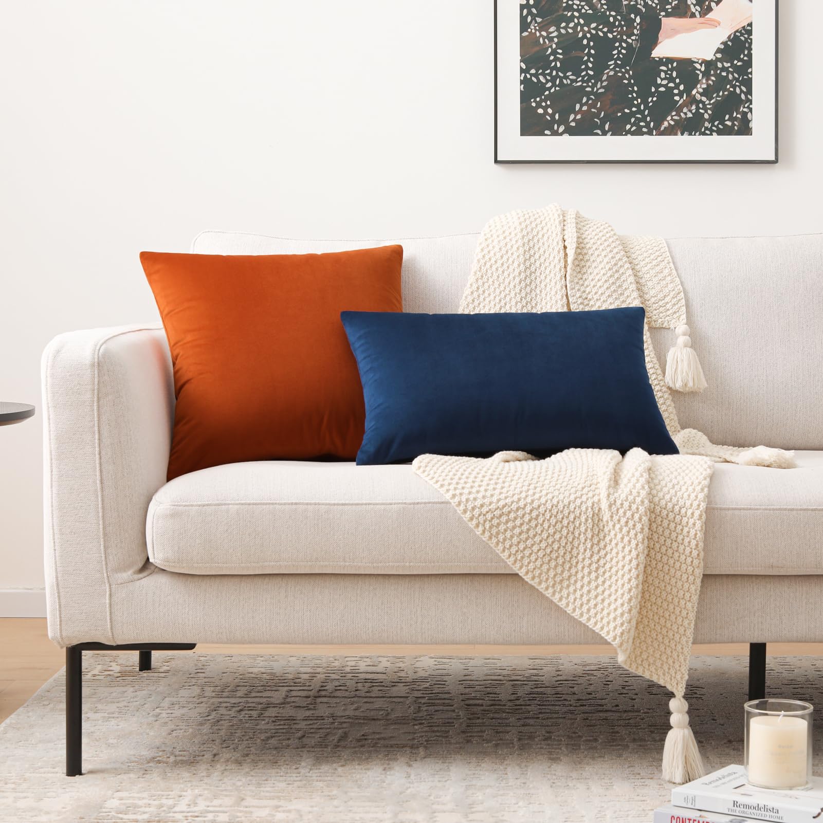 Mixhug Set of 2 Cozy Velvet Square Decorative Throw Pillow Covers for Couch and Bed, Burnt Orange, 18 x 18 Inches