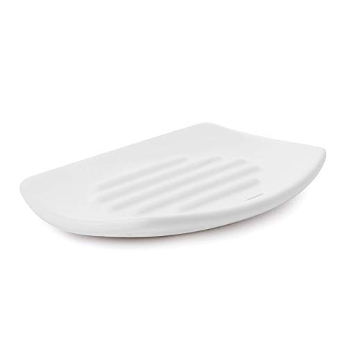 Umbra Corsa Soap Dish Container For Bathroom – Charcoal Oval Matte Ceramic Soap Bar Holder For Bath Sink - Nicely Fits In Amenity Tray and Holds Soap Bar Preventing It From Dirt & Ensures Zero Waste