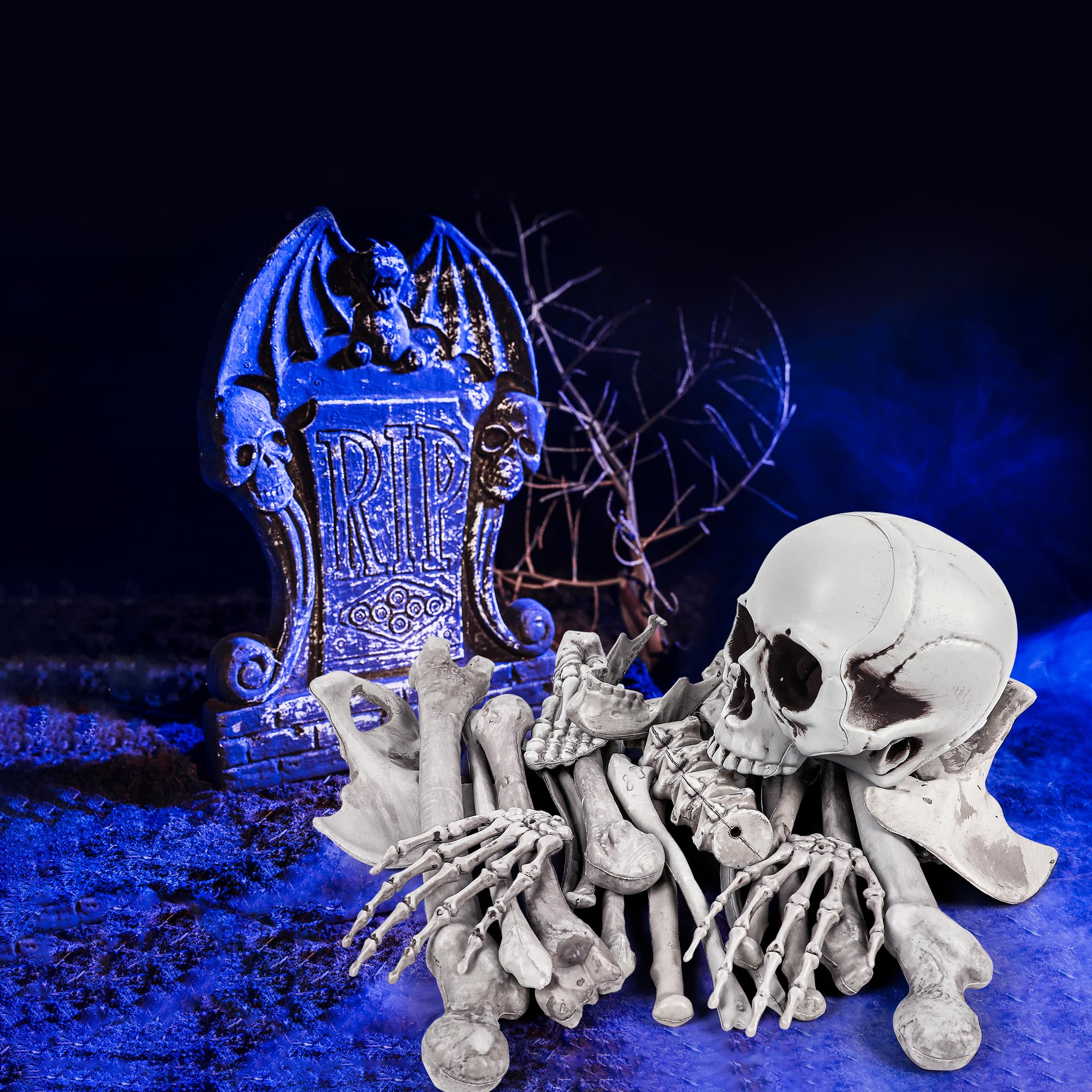 Erweicet Halloween 28 Pieces Plastic Skeleton Bones Realistic Looking Human Skulls for Halloween Party Scary Graveyard Haunted House Lawn Yard Decorations