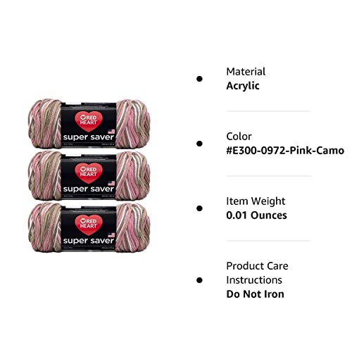 Red Heart Super Saver Yarn (3-Pack) Pink Camo E300-972